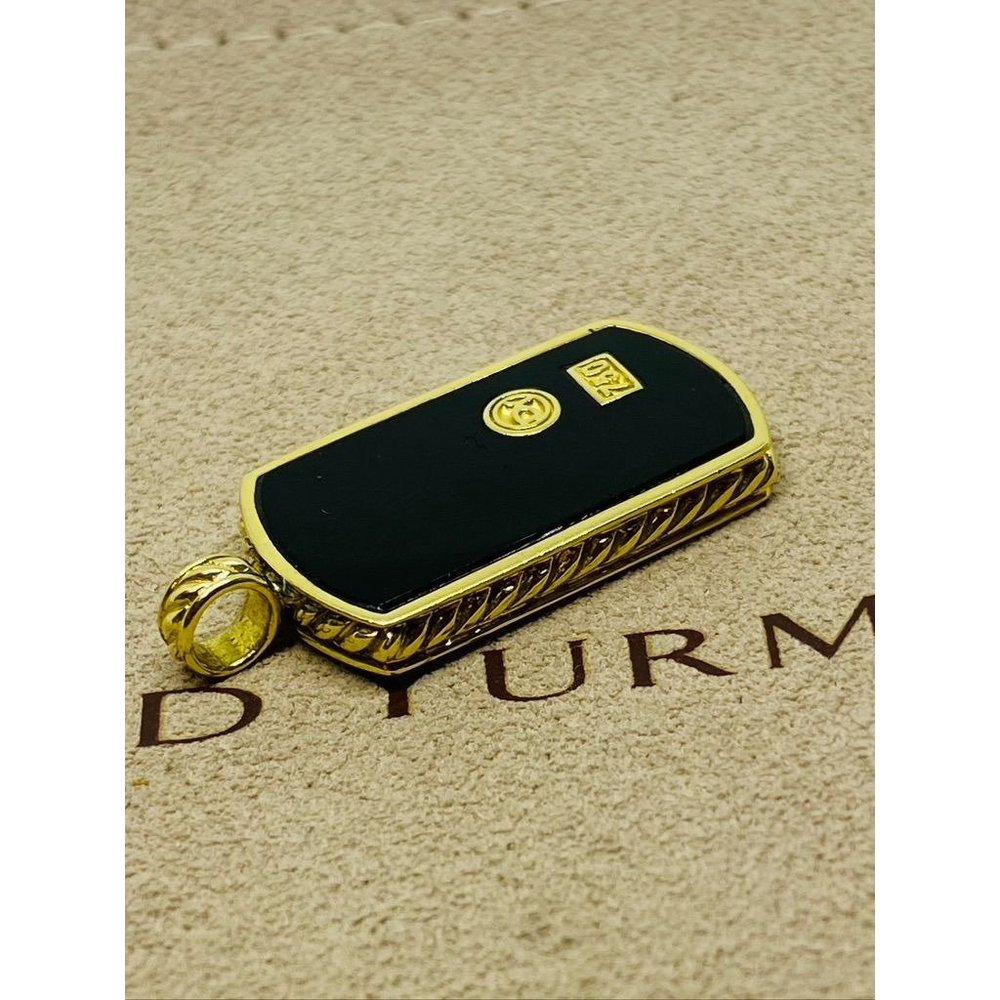 David Yurman Solid 18k Gold Exotic Onyx Dog Tag Amulet - Gem